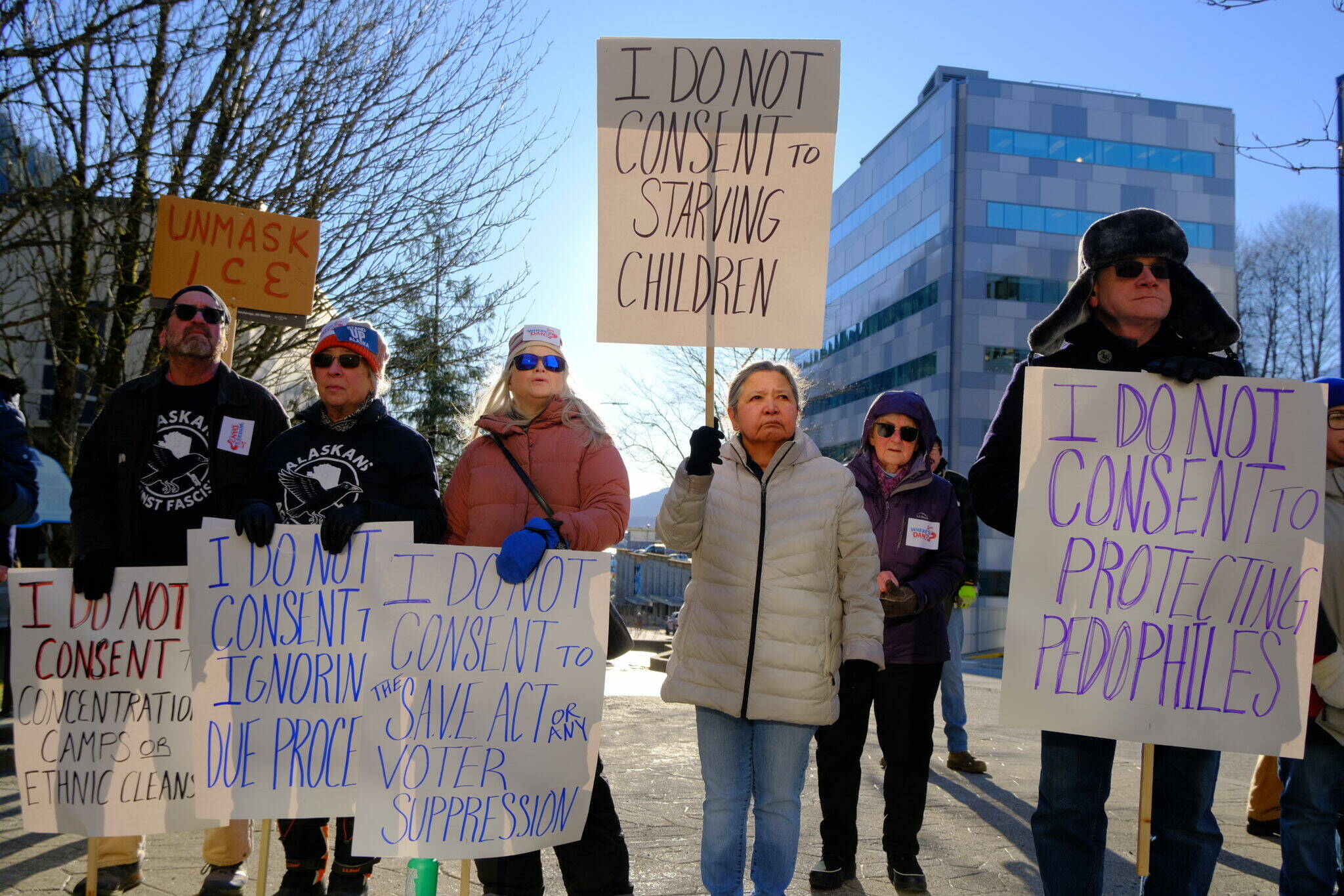 ‘We do not consent!’ Demonstrators protest US Sen. Dan Sullivan ahead ...